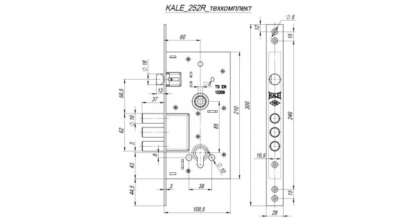 Купить Корпус замка врезного цилиндрового Kale (Кале) 252/R w/b (никель ...